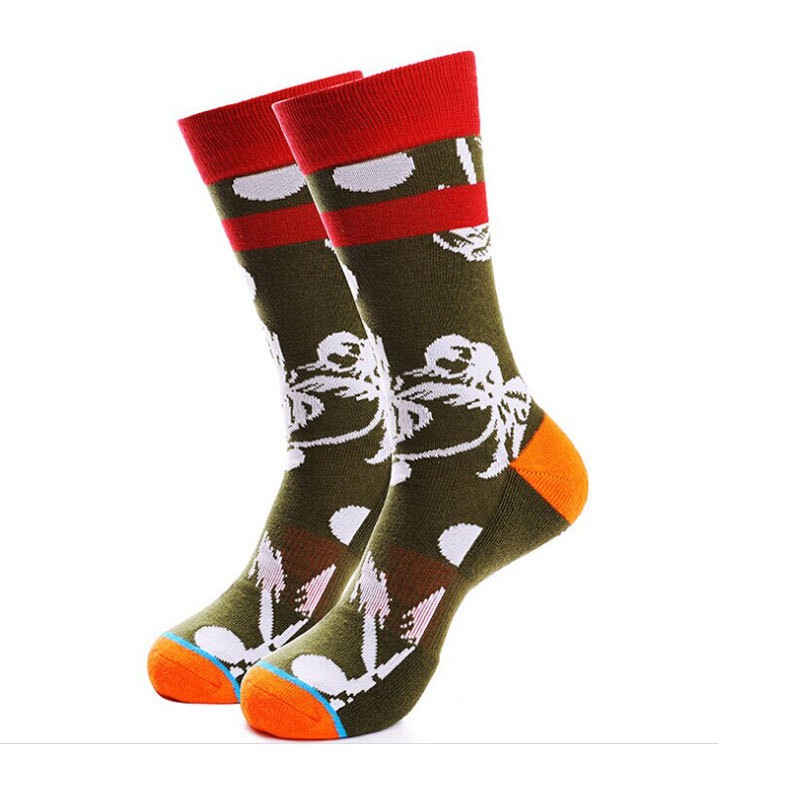 2015 new design casual cotton lengthen printing men's high socks ...