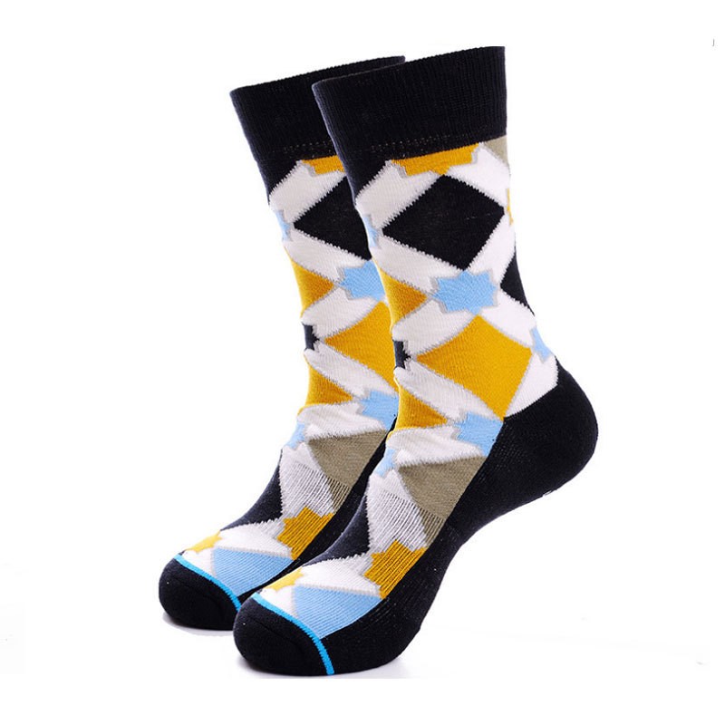 2015 new design casual cotton lengthen printing men's high socks ...
