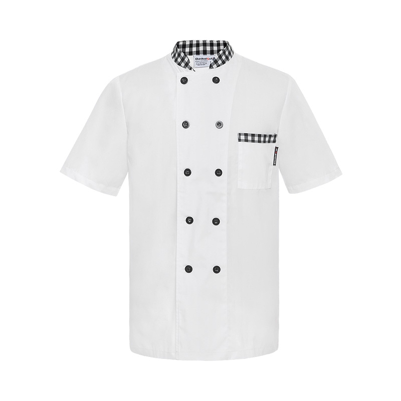 Checkered collar short sleeve unisex chef jacket Factory Wholesale