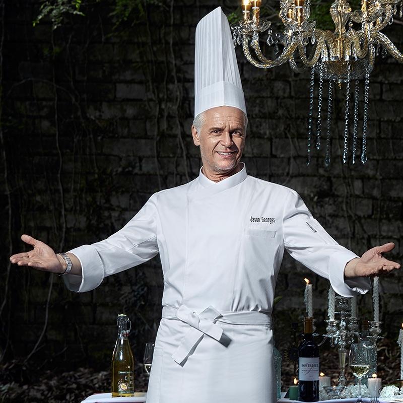 contrast hem overlap invisible button chef uniform coat Factory Wholesale