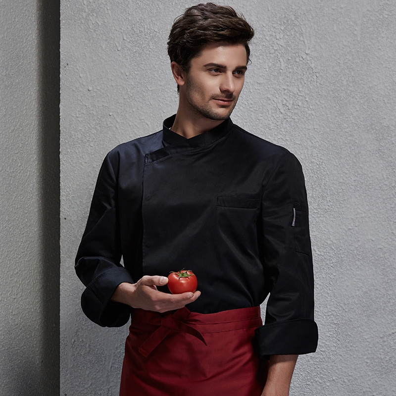 contrast hem overlap invisible button chef uniform coat Factory Wholesale