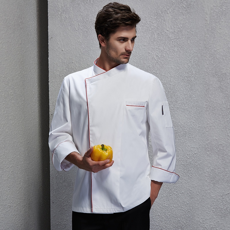 contrast hem overlap invisible button chef uniform coat Factory Wholesale