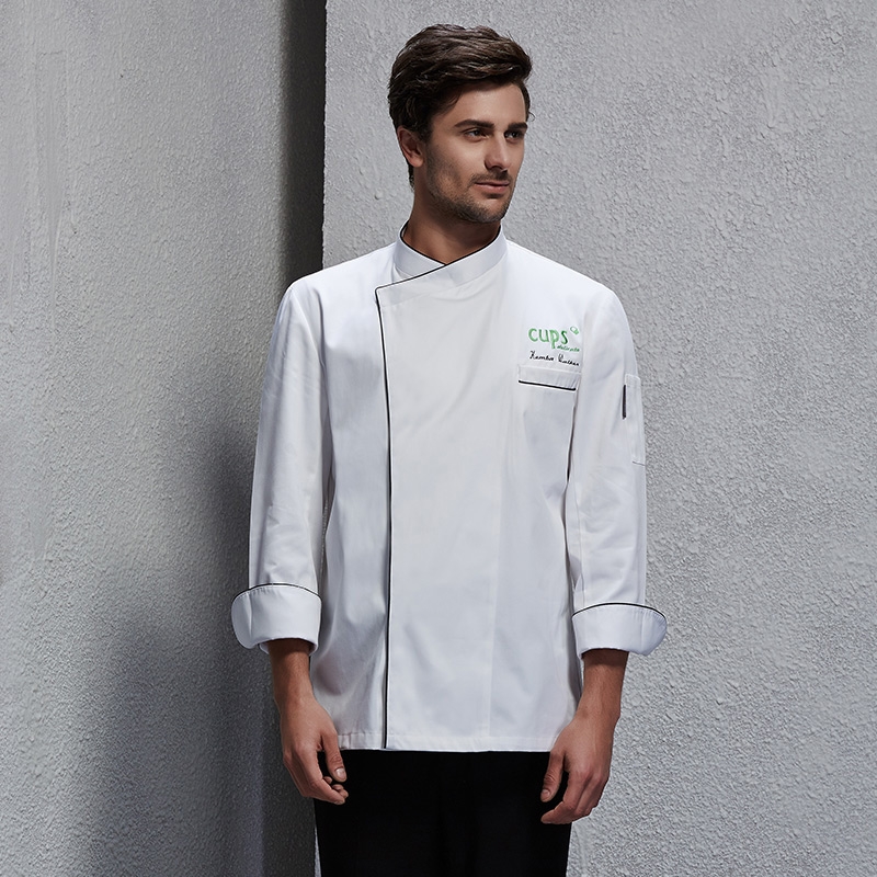 contrast hem overlap invisible button chef uniform coat Factory Wholesale