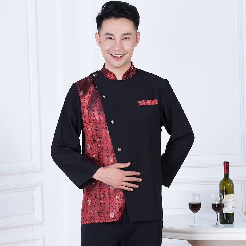 three button v-collar western restaurant waiter shirts bar cafe waiter ...