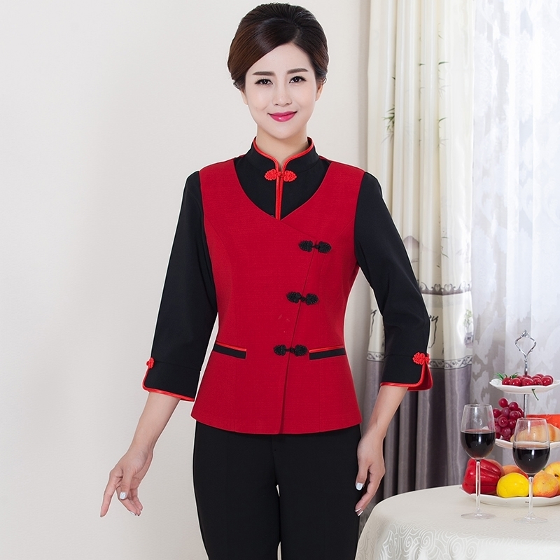 short sleeve button belt waiter store clerk dress uniforms Factory ...