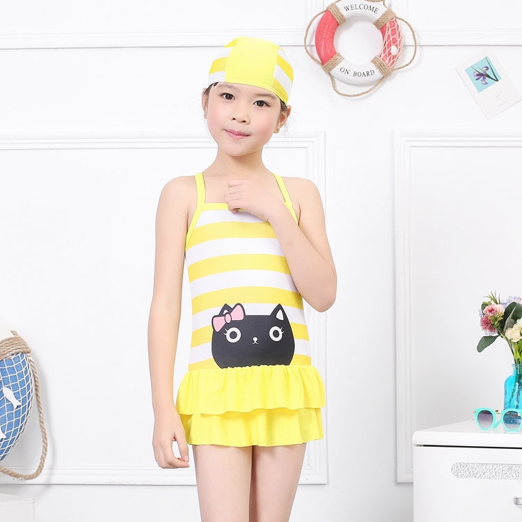 cartoon cat head printing children swimwear swimsuit Factory Wholesale
