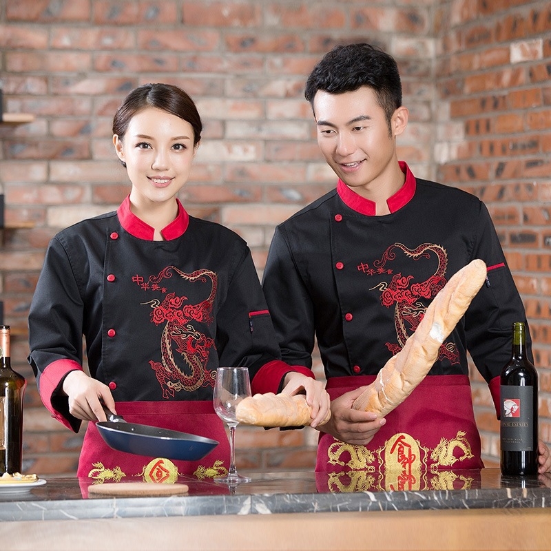 long sleeve dragon Chinese restaurant chef jacket baker uniform Factory ...