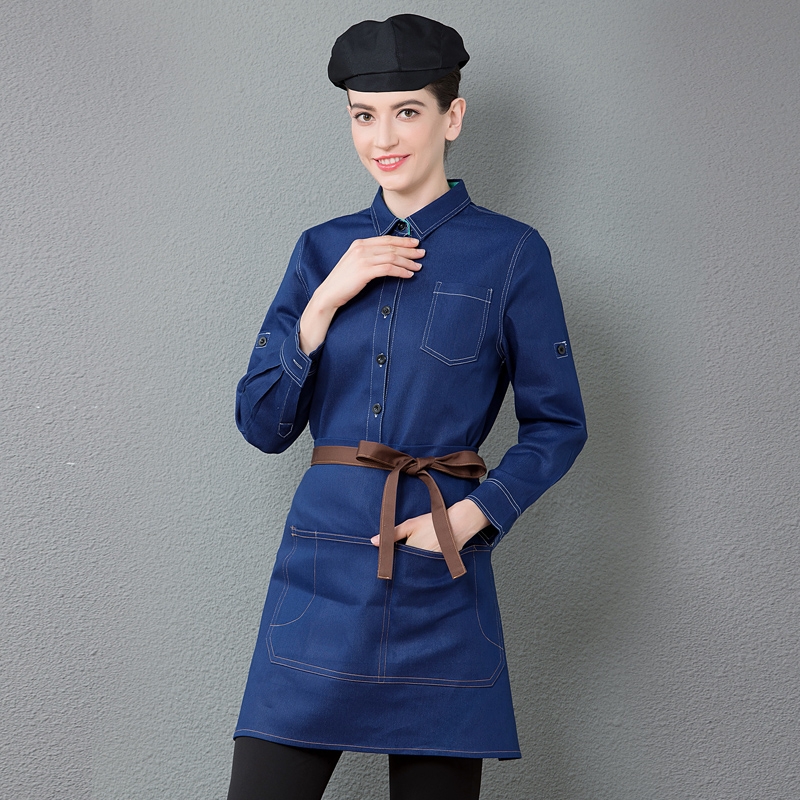 Europe American denim fit restaurant waitress waiter work uniform ...