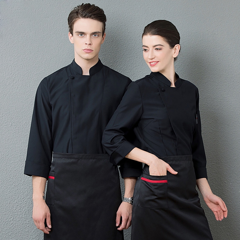 long sleeve invisible button cooking clothes restaurant chef jacket ...