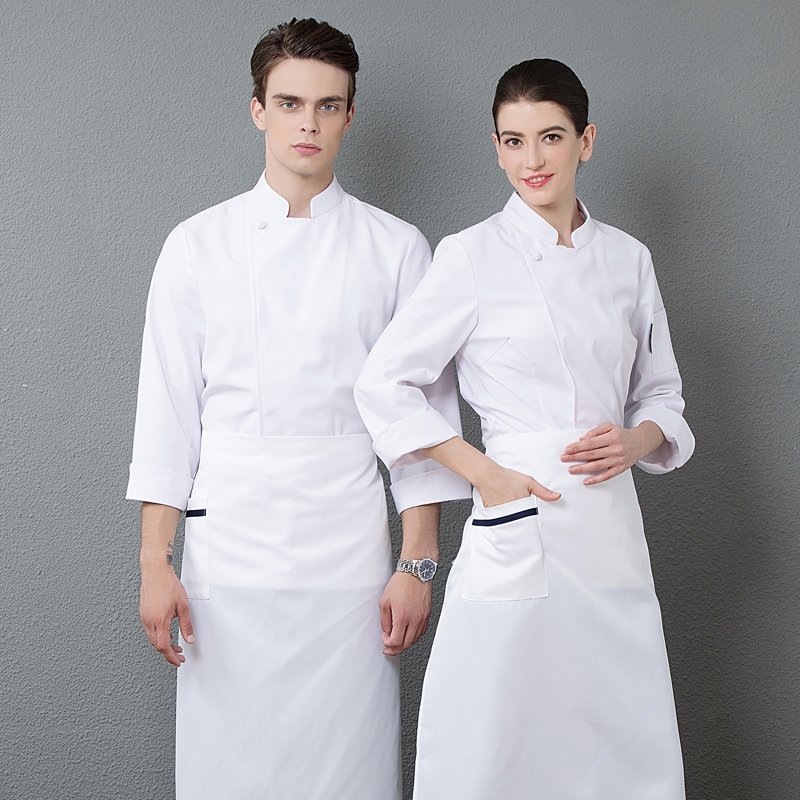 long sleeve invisible button cooking clothes restaurant chef jacket ...