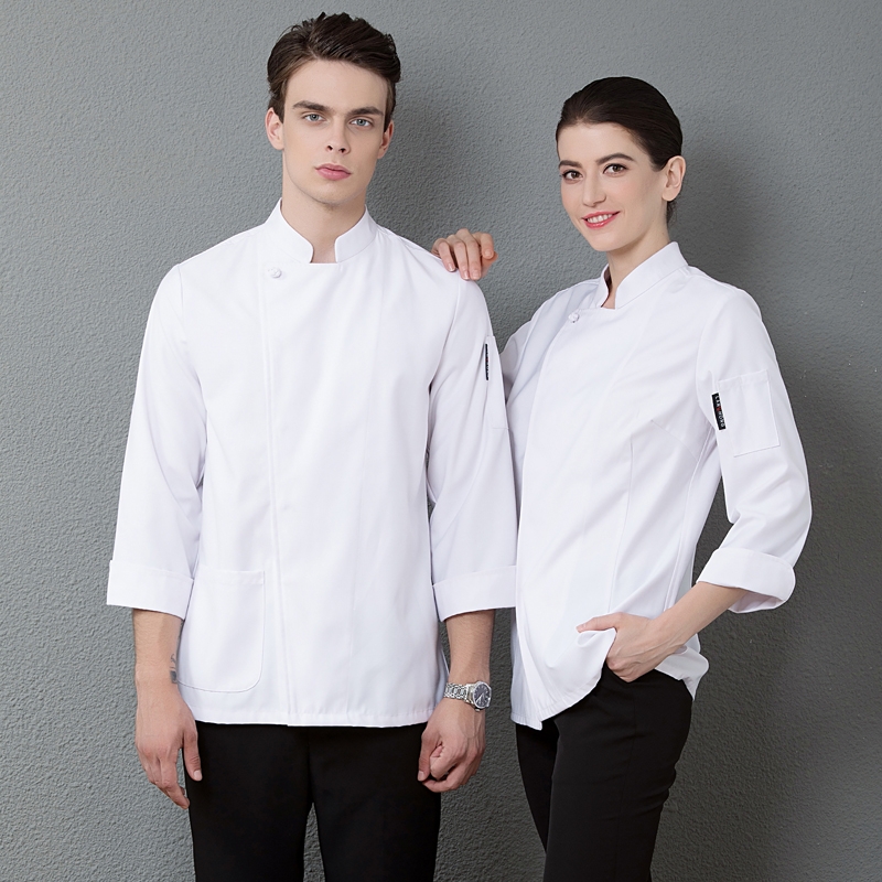 long sleeve invisible button cooking clothes restaurant chef jacket ...