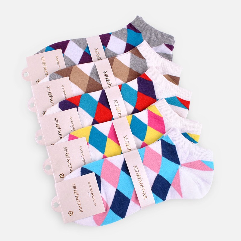spring contract color argyle knitted women socks Factory Wholesale