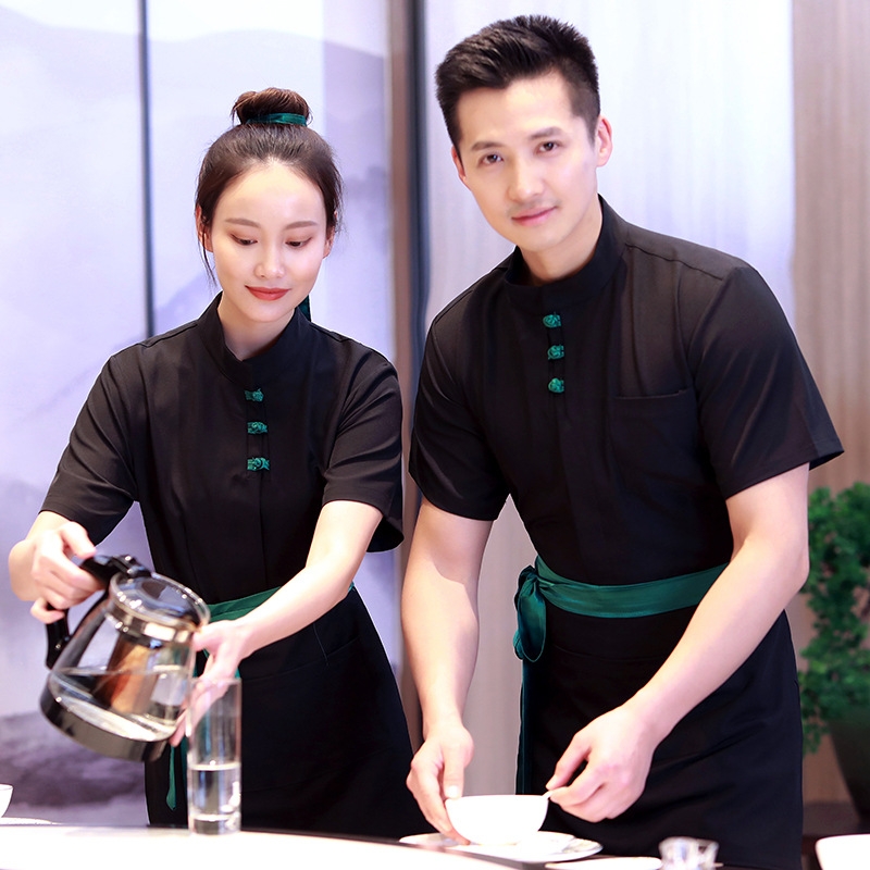 2025 Chinese tea house waitress waiter blouse uniform jacket hotel crew ...