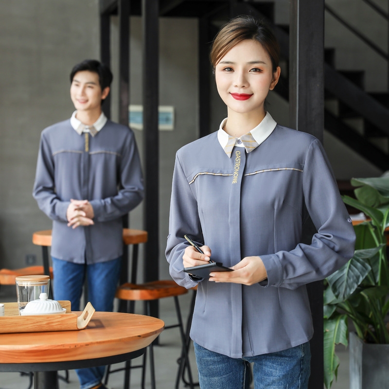 2025 new long sleeve yellow color tea house work jacket blouse staff ...