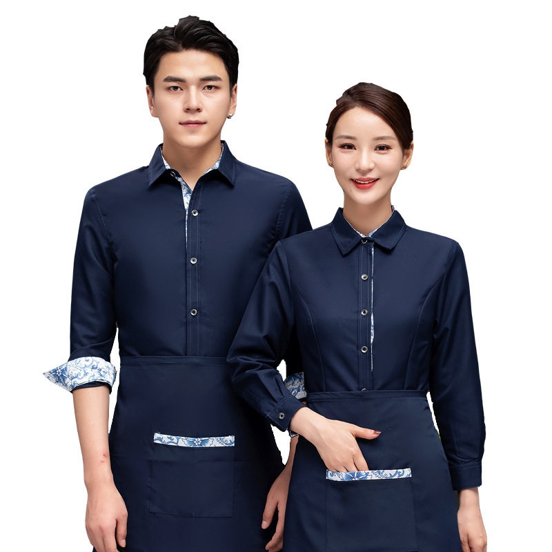 2025 new long sleeve navy store uniform tea house work jacket blouse ...