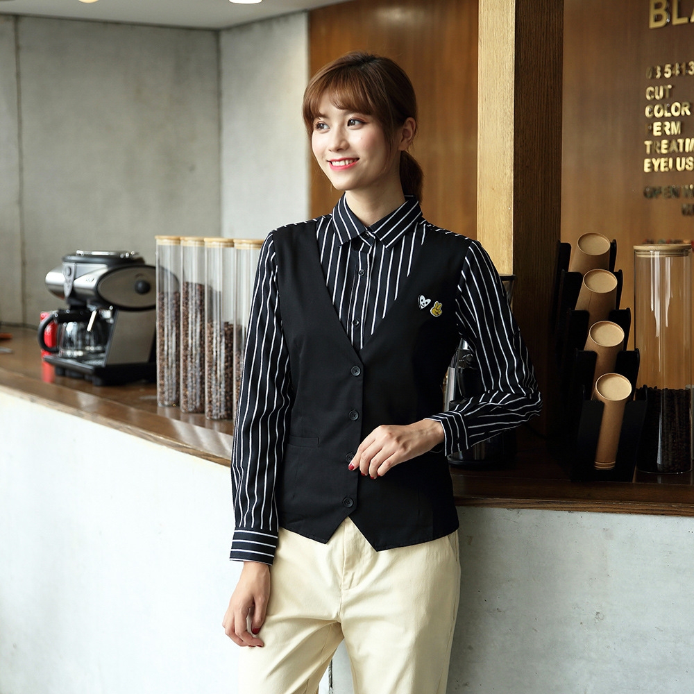 2025 new long sleeve fake-two pieces shirt uniform tea house work ...