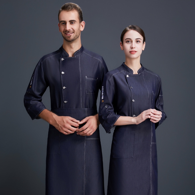 2025 long sleeve Europe fashion gray denim baker cooking food jacket ...