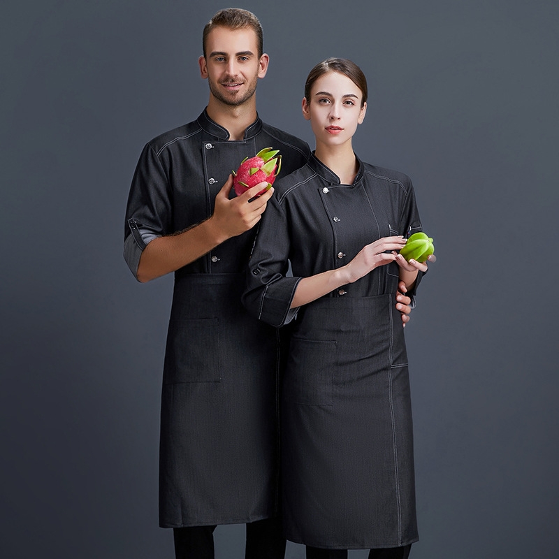 2025 long sleeve Europe fashion gray denim baker cooking food jacket ...