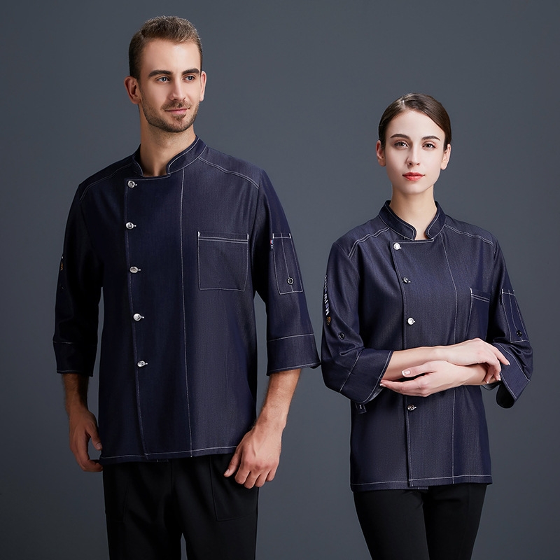 2025 long sleeve Europe fashion gray denim baker cooking food jacket ...