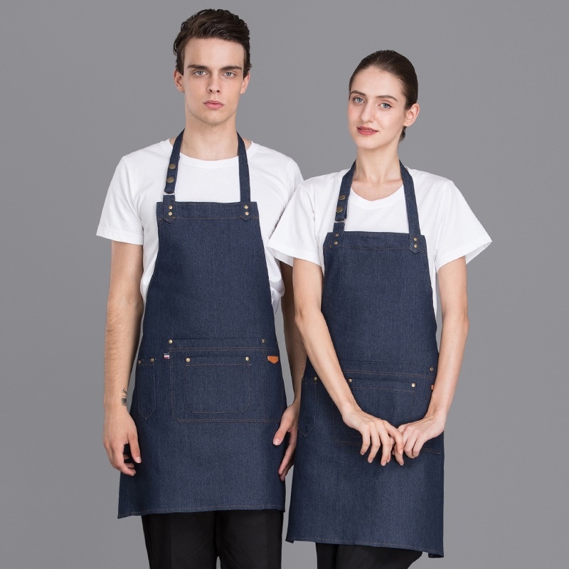 2025 deep blue denim super market staff fresh store halter apron long ...