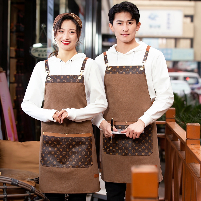2025 Europe upgraded printing halter apron cafe water proof apron ...