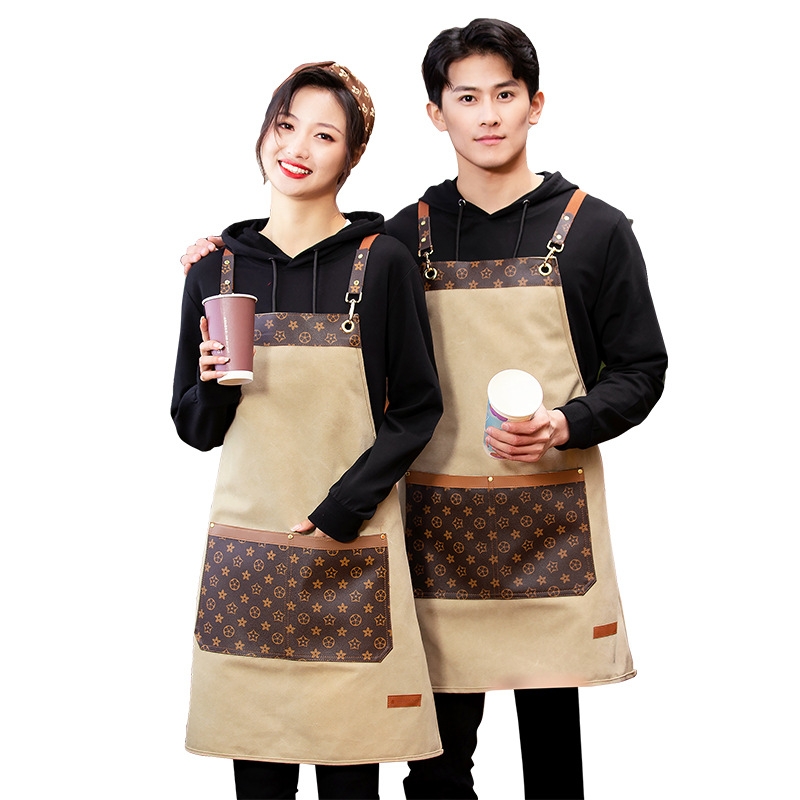 2025 Europe upgraded printing halter apron cafe water proof apron ...