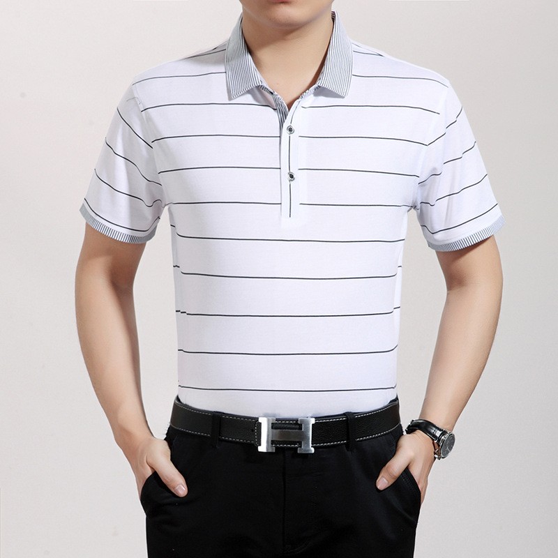 horizontal stripe pure cotton T-shirt for office men
