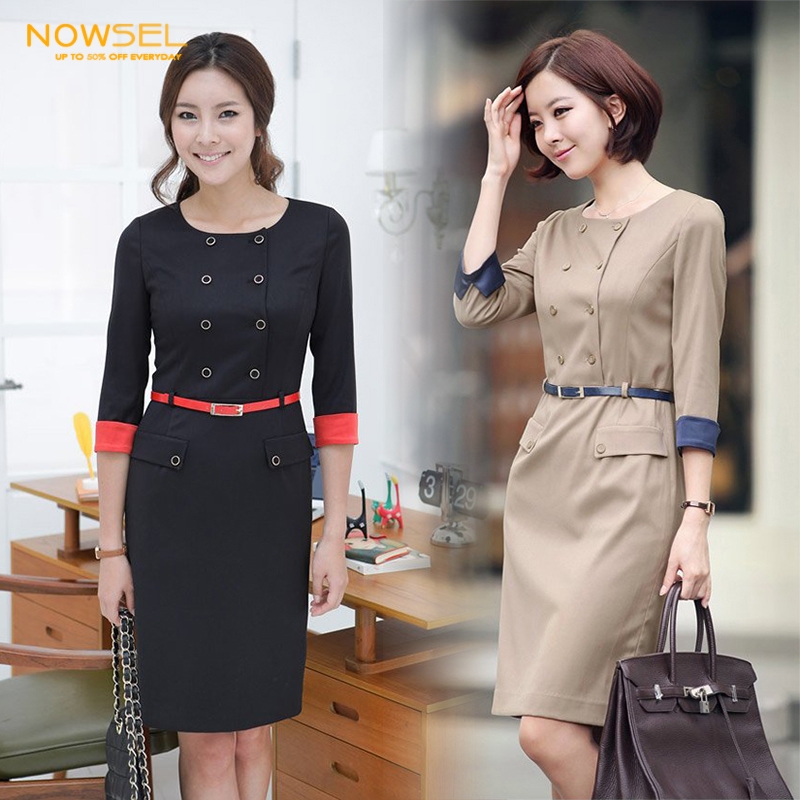 Korea design double-breasted high quality work dress for office women ...