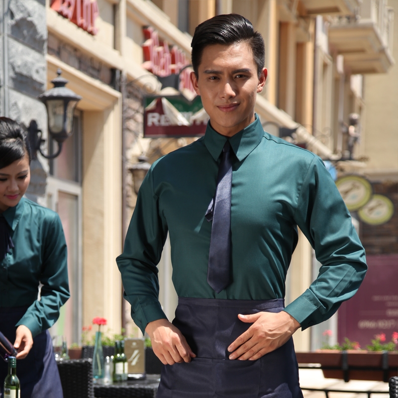 upgraded long sleeve coffee shop cafe waiter waitress coverall uniform ...