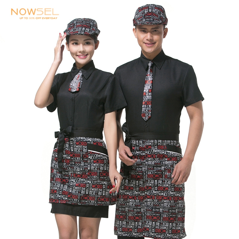 twill hem coffee Dessert waiter uniform set apron shirt Factory Wholesale