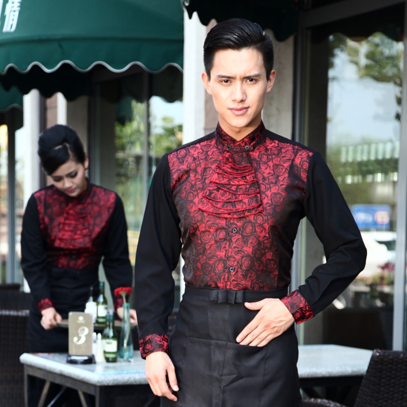 high quality stain jacquard floral pattern water uniform waitress ...