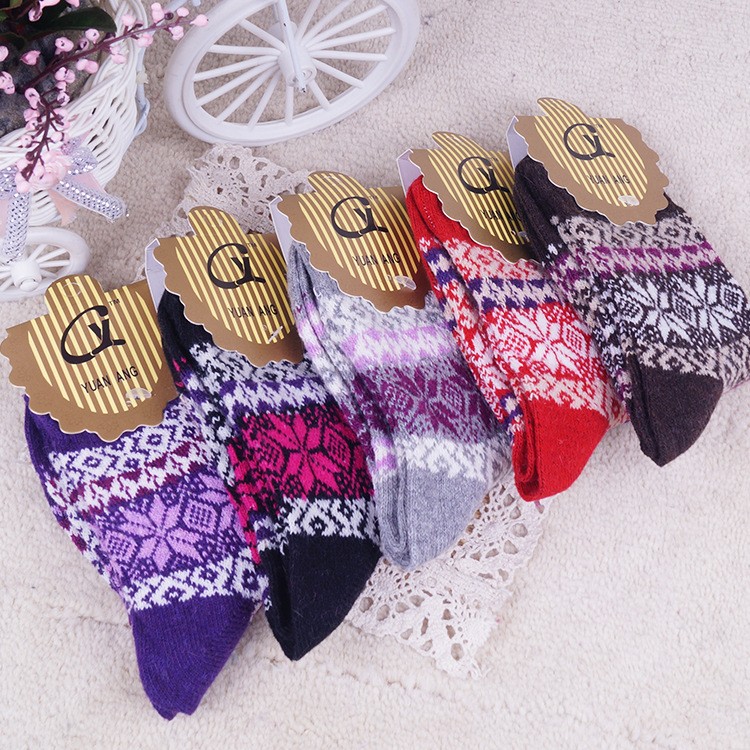 winter thicken Contrast color angora wool blends socks for women ...