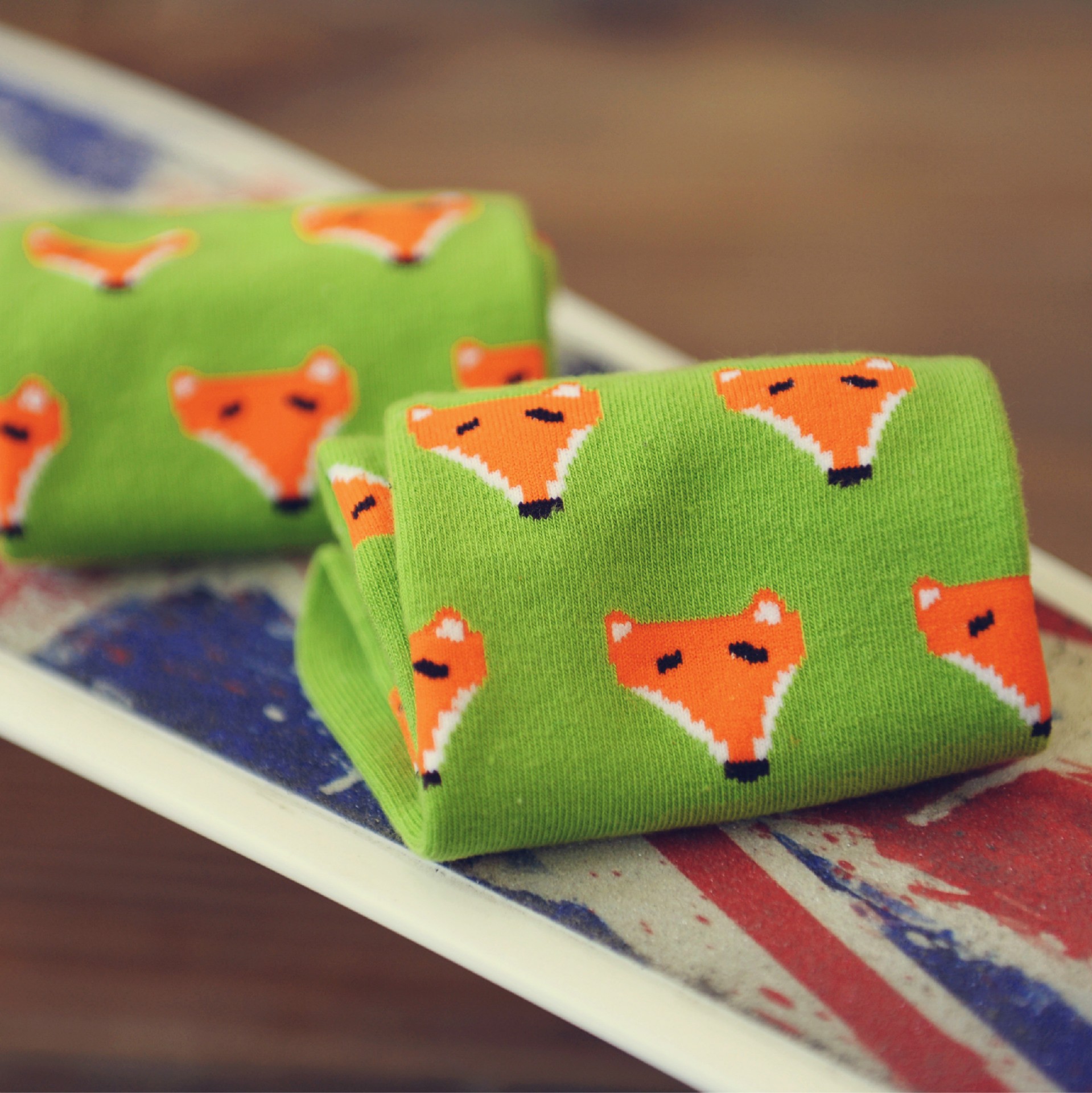 cute fox head print cotton young lady women socks