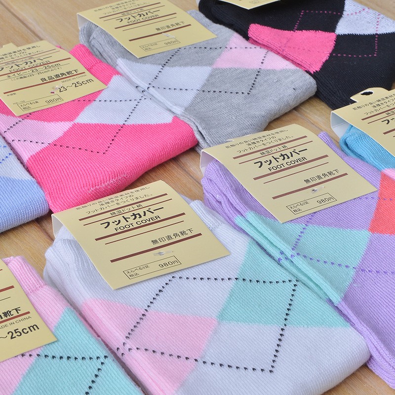 fashion quilted dash print women socks Factory Wholesale